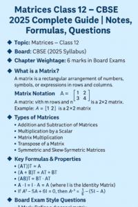Matrices Class 12 – CBSE 2025 Complete Guide | Formulas, Notes ...
